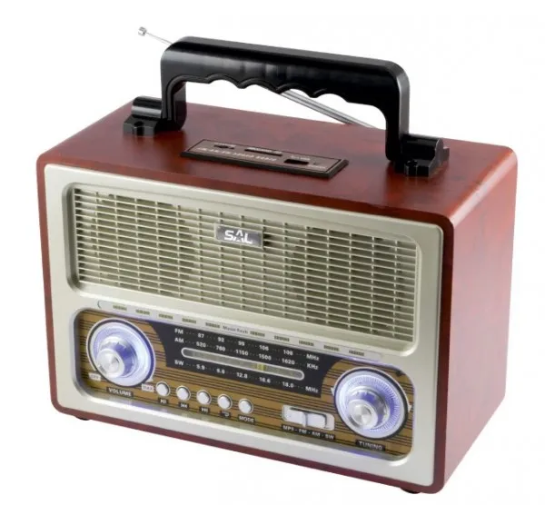 SAL Radio prijemnik RRT3B prenosni retro 2x3W, FM, USB, microSD, Bluetooth, baterija 1300mAh