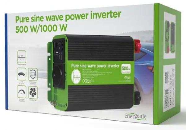 GEMBIRD EG-PWC-PS500-01 Gembird 12V Cist sinusni auto inverter DC/AC 500W + USB port, 1,95KG