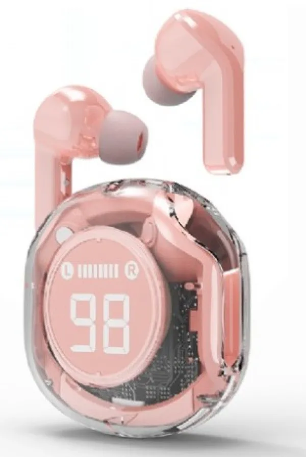 GEMBIRD TWST-01-PK Gembird bluetooth V5.4 slusalice, TWS, LCD, Transparent, pink