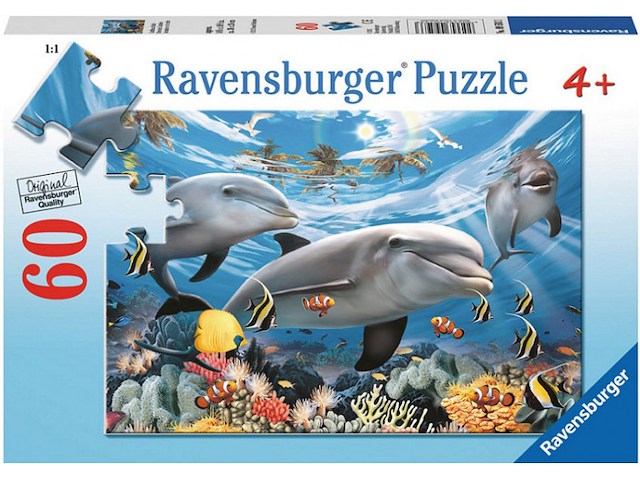 Ravensburger puzzle Dečije puzle - 60 - 1:1 - Životinje - Delfini - Caribbean Smile   60 delova RA09593