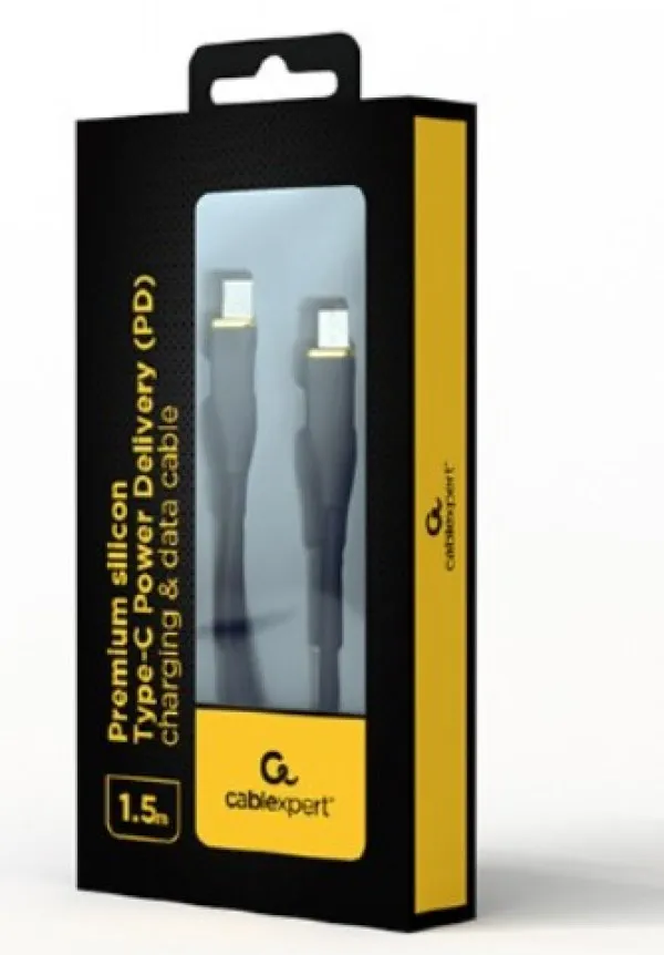 GEMBIRD CC-USB2S-CMCM-1.5M-BK Gembird 60W Premium silicon Type-C PD charging & data cable, 1.5m Black