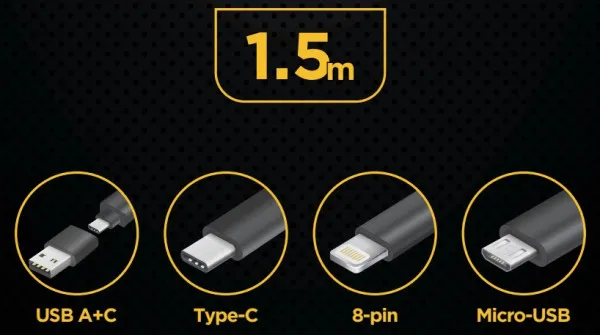 GEMBIRD CC-USB2S-ACM31-1.5M Gembird Premium silicon 4-in-1 USB charging cable, 8-pin, Type-C i MicroUSB 1.5m