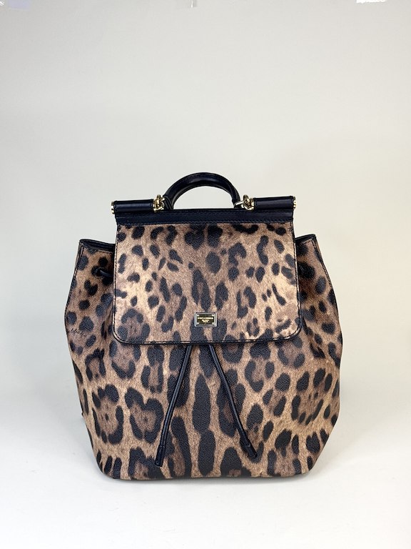 Dolce & Gabbana Sicily Leopard Print Coated Backpack