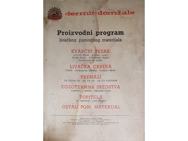 Katalog Proizvoda `TERMIT` Domžale Jugoslavija