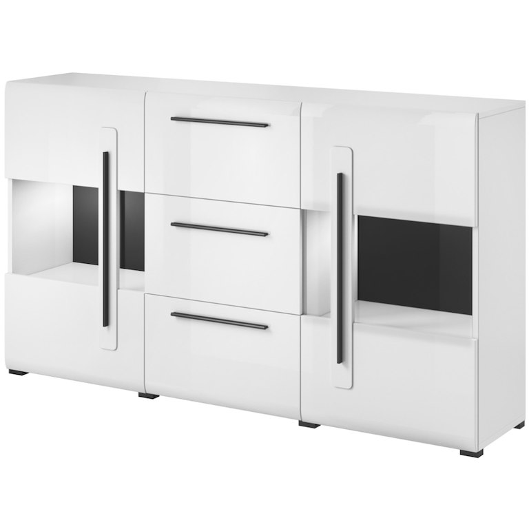 Tulsa komoda 2 vrata + 3 fioke 180x39x103 cm bela visoki sjaj