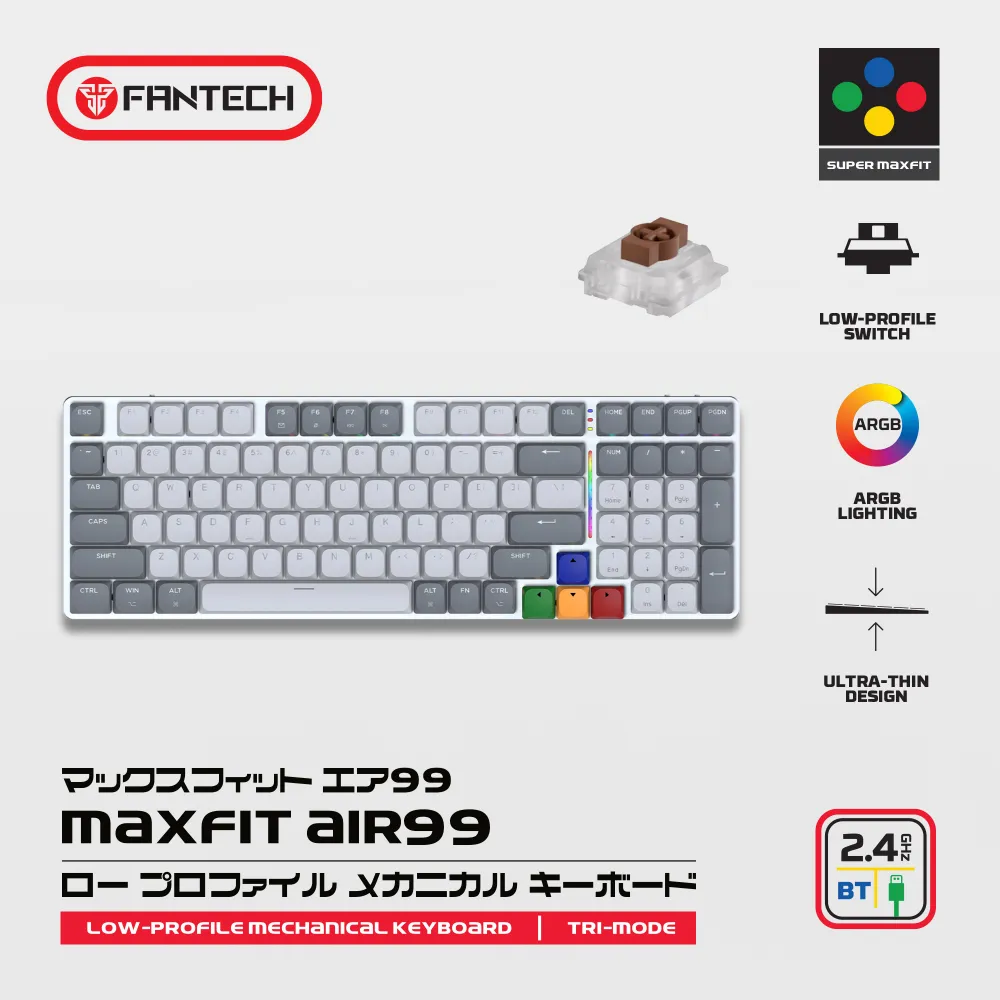 Tastatura Mehanicka Gaming Fantech MK916 RGB Maxfit AIR99 Wireless grey (brown switch)