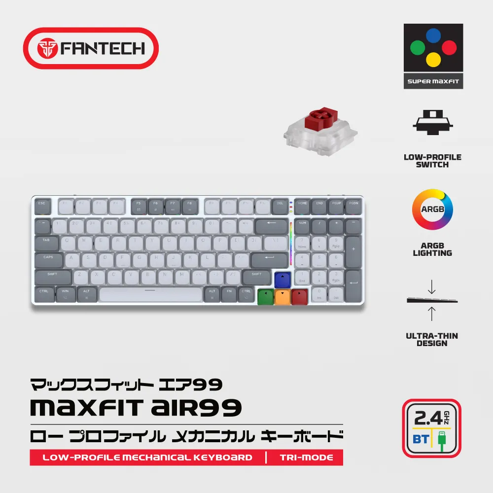 Tastatura Mehanicka Gaming Fantech MK916 RGB Maxfit AIR99 Wireless grey (red switch)