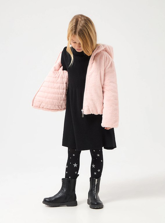 Reversable faux leather with hood Puderasta roze