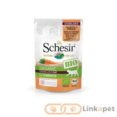 Schesir BIO Organic za sterilicane macke – govedina, piletina,šargarepa – 85gr