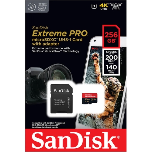 SANDISK SDXC256GB MICRO EXTREME PRO200MB/S A2 C10 V30 UHS-I US+ADAPTER