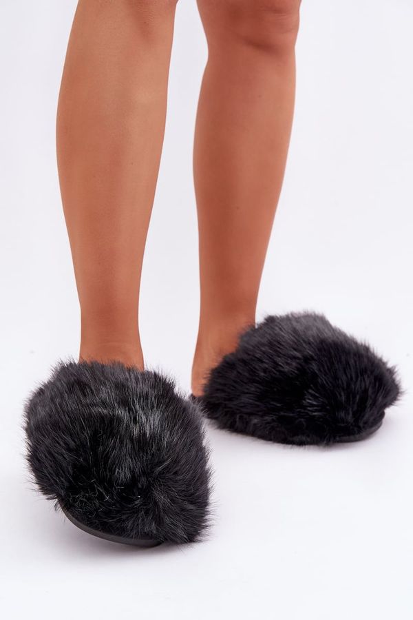 MARKA NIEZDEFINIOWANA WOMEN'S FUR SLIPPERS BLACK WLADISA