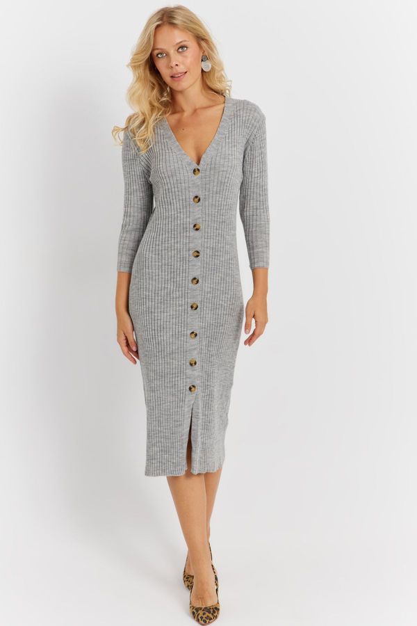 Cool & Sexy Women's Gray Knitwear Midi Shirt Dress YV274