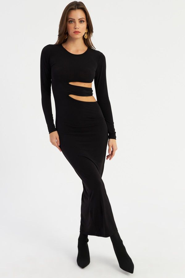 COOL & SEXY WOMEN'S BLACK LOW-CUT MAXI NEW YEAR'S DRESS LIK9