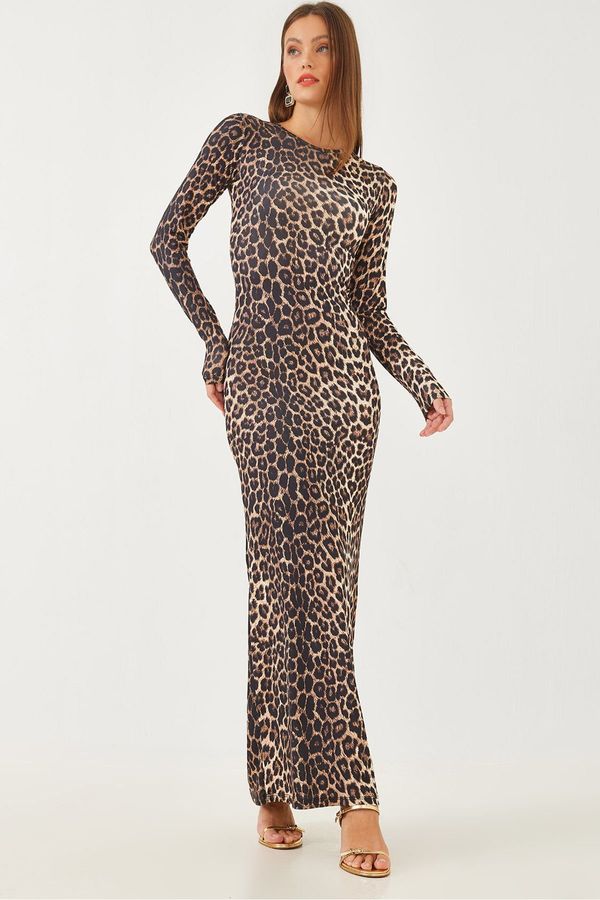 BIANCO LUCCI WOMEN'S LEOPARD PRINT LONG DRESS 376-1