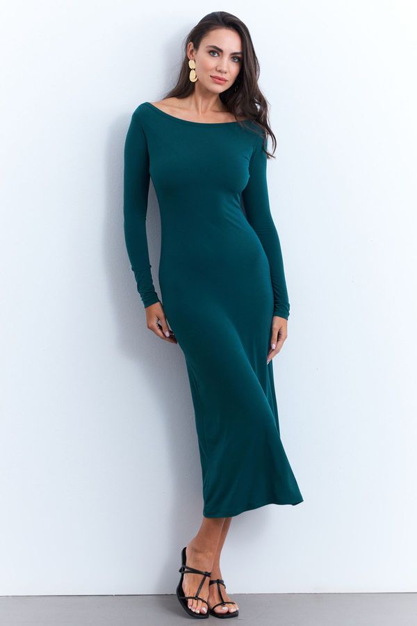 COOL & SEXY WOMEN'S PETROL BOAT NECK MAXI NEW YEAR DRESS HOR03