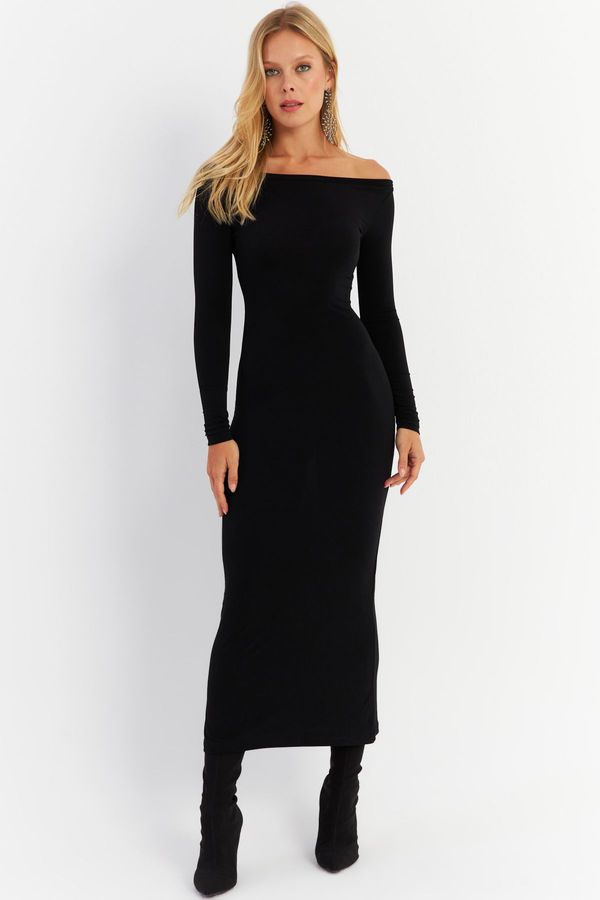 COOL & SEXY WOMEN'S BLACK BOAT NECK MAXI NEW YEAR'S DRESS HOR03