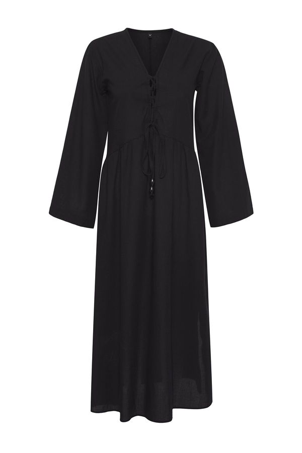 TRENDYOL BLACK*001 PLAIN REGULAR MAXI WOVEN 100% COTTON DRESS