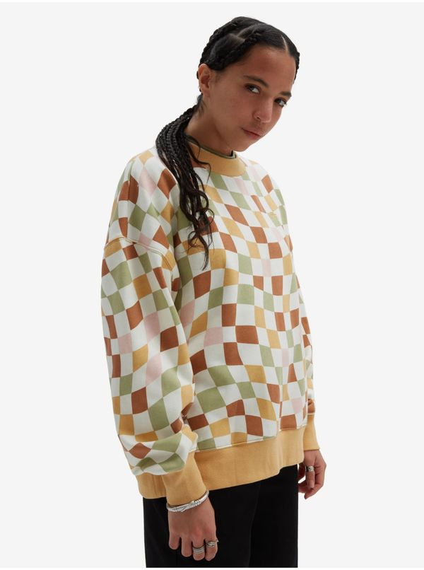 WHITE AND YELLOW LADIES CHECKERED SWEATSHIRT VANS CLUB SLOUCHY - LADIES