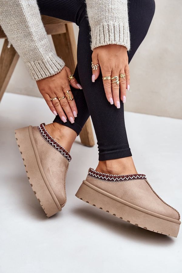 LOW WOMEN'S SNOW BOOTS WITH PLATFORM EMBROIDERY LIGHT BEIGE NARIRYA