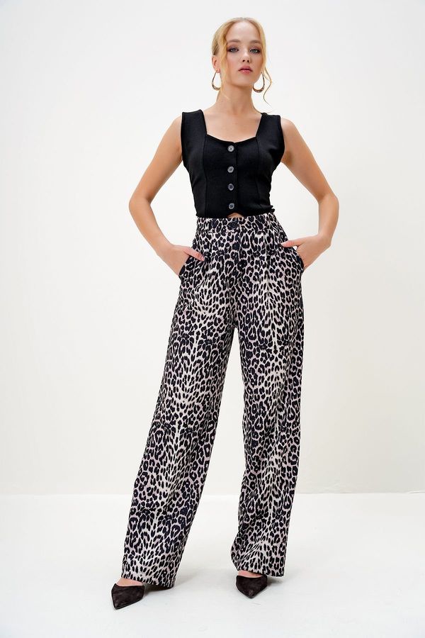 TREND ALAÇATI STILI WOMEN'S LEOPARD LEOPARD PATTERNED PLEATED PALAZZO PANTS