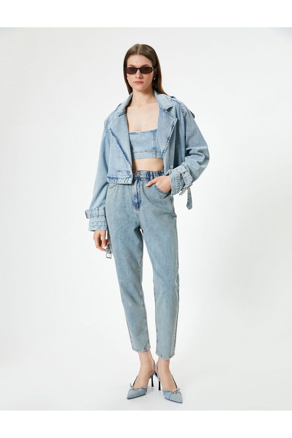 KOTON HIGH WAIST JEANS SHORT LEG ELASTIC - MOM JEAN