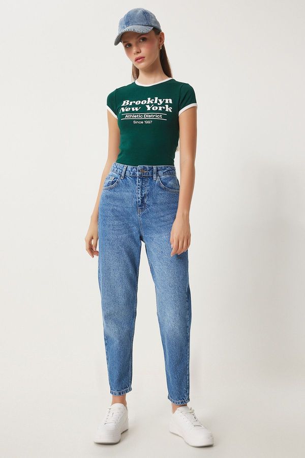 HAPPINESS İSTANBUL WOMEN'S BLUE MID WAIST MOM JEANS