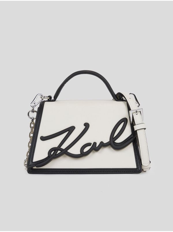 BLACK-CREAM WOMEN'S LEATHER HANDBAG KARL LAGERFELD K/SIGNATURE 2.0 - WOMEN'S