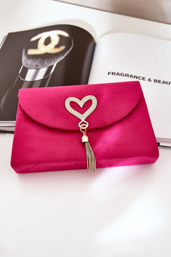 MARKA NIEZDEFINIOWANA CLUTCH BAG WITH DECORATIVE HEART ECO SUEDE FUCHSIA EVILINAS