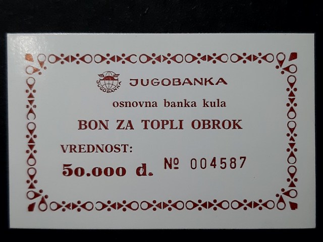 Bon za topli obrok Jugobanka 50000din