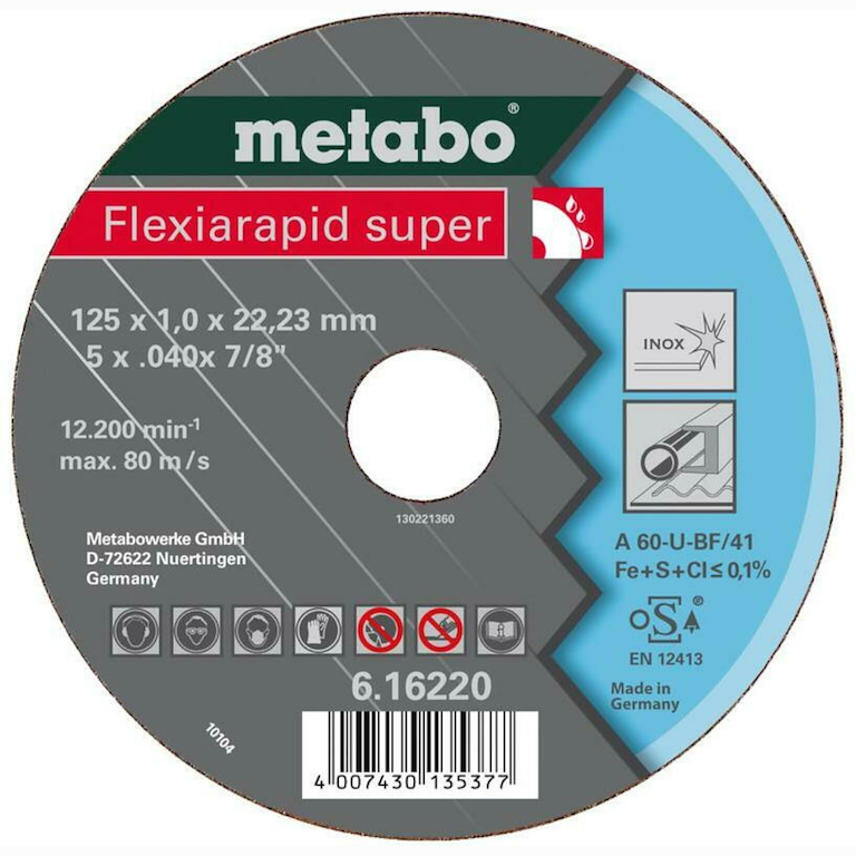 Metabo – Rezna ploča „Flexiarapid Super“ za inox A 60-U 115 x 0,8 x 22,23 mm – 616208000