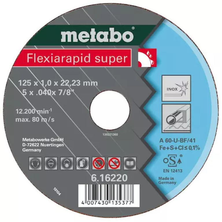 Metabo – Rezna ploča „Flexiarapid Super“ za inox A 60-U 125 x 0,8 x 22,23 mm – 616209000