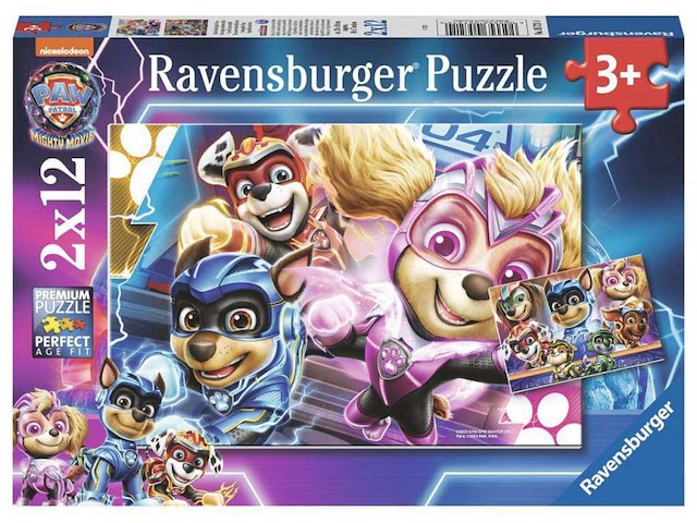 Puzzle za decu 2x12 delova Paw Patrol Mighty Movie Ravensburger 05721