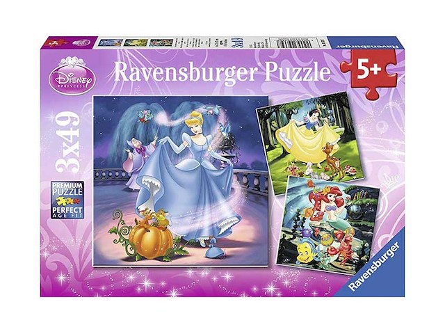 Ravensburger Puzzle 3u1 Diznijeve princeze - Pepeljuga, Snežana, Mala sirena 09339