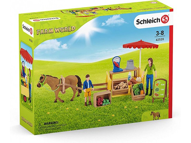 Schleich figurice Domaće životinje - Konjska zaprega sa pijačnom tezgom 42528