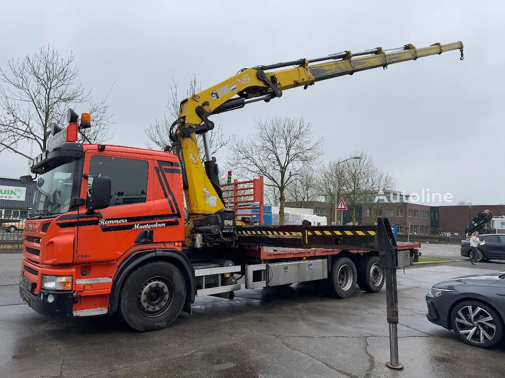 Scania P340 6X2 - HIAB 422 ED-5 + REMOTE + LIFT/STEERING AXLE kamion s ravnom platformom