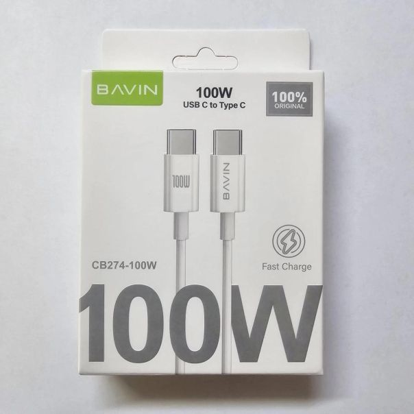 BAVIN kabl 100W 1m type-C na type-C, bela