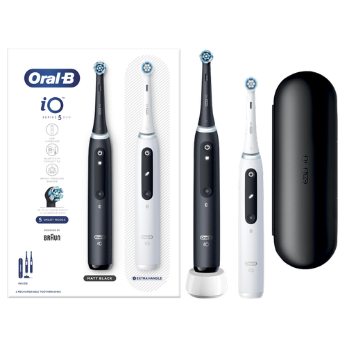 Oral-B iO5 Duo Paket 1+1, Električne četkice za zube, Crna+Bela