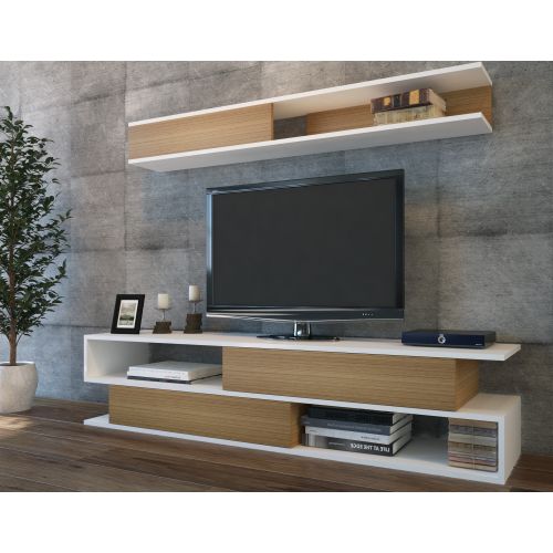 Sims - White, Teak White Teak TV Unit