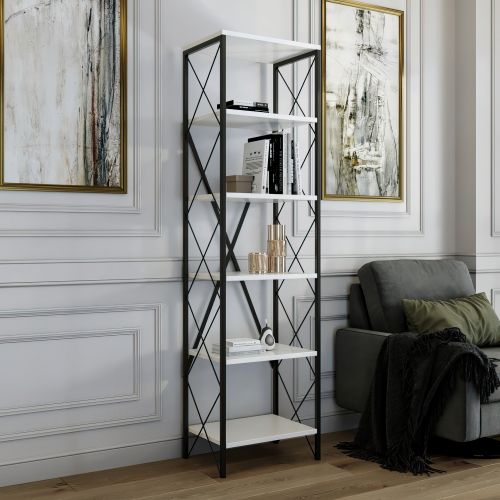 Suadiye - White White Black Bookshelf