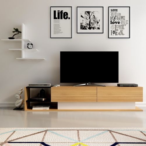 Liza - Teak, White White Teak TV Unit