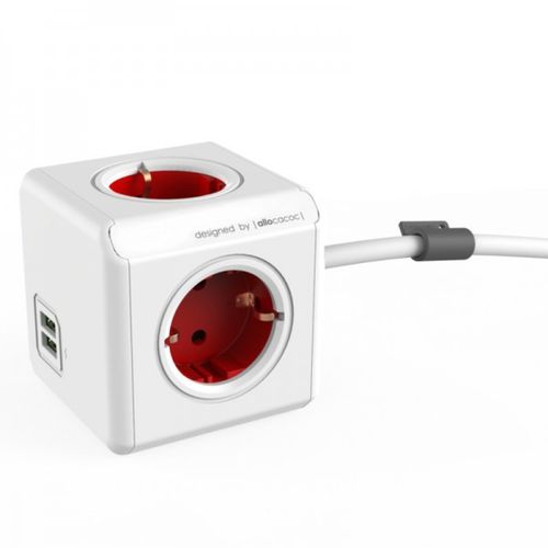 ALLOCACOC PowerCube Ext.USB 4xŠuko+2USB-5V/2.1A,1.5m, crvena