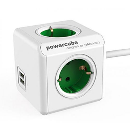 ALLOCACOC PowerCube Ext.USB 4xŠuko+2USB-5V/2.1A,1.5m, zelena 1402GN/DEEUPC