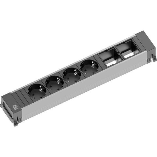 BACHMANN Napojni modul Power Frame 4xšuko + 2xprazno mesto srebrno-crni