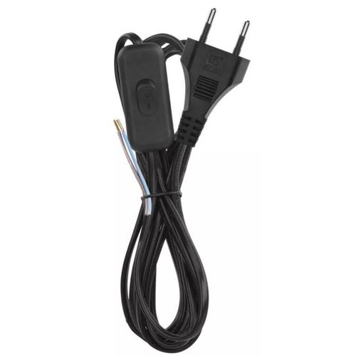 Priljučni PVC kabl sa prekidačem crni 2m 2×0,75mm S09272