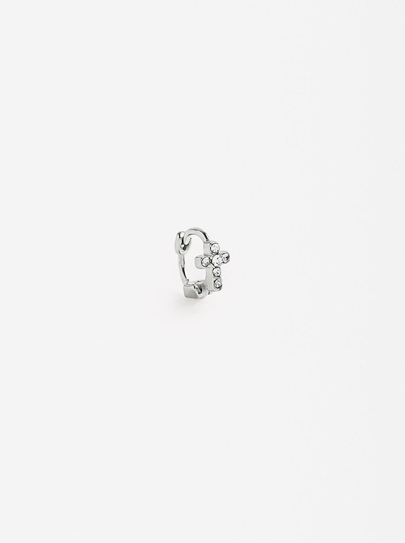 Cross Piercing With Zirconia - Stainless Steel