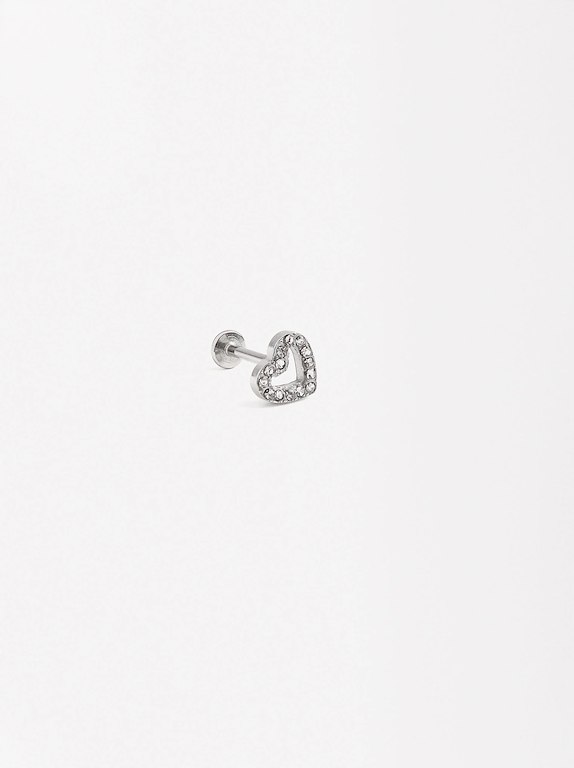 Heart Piercing With Zirconia - Stainless Steel