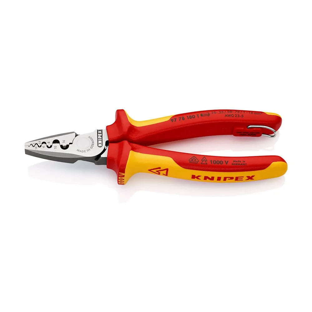 KNIPEX Klešta za krimpovanje hilzni (kablovskih završetaka) 1000V VDE 180mm mogućnost kačenja – 97 78 180 T