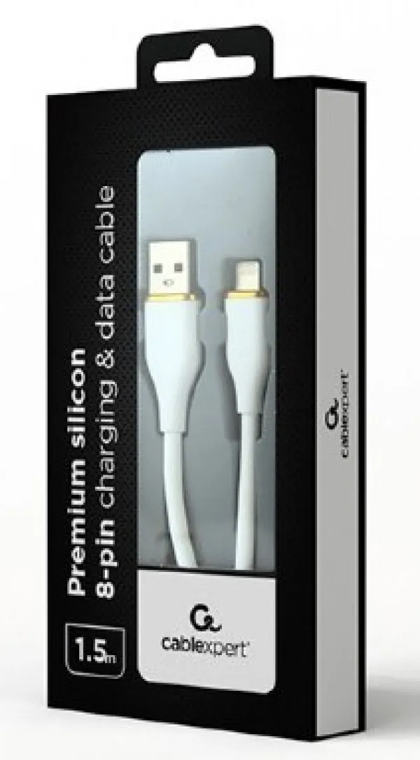 GEMBIRD CC-USB2S-AM8PM-1.5M-W Gembird Premium silicon 8-pin cable charging and data cable, 1.5 m, white