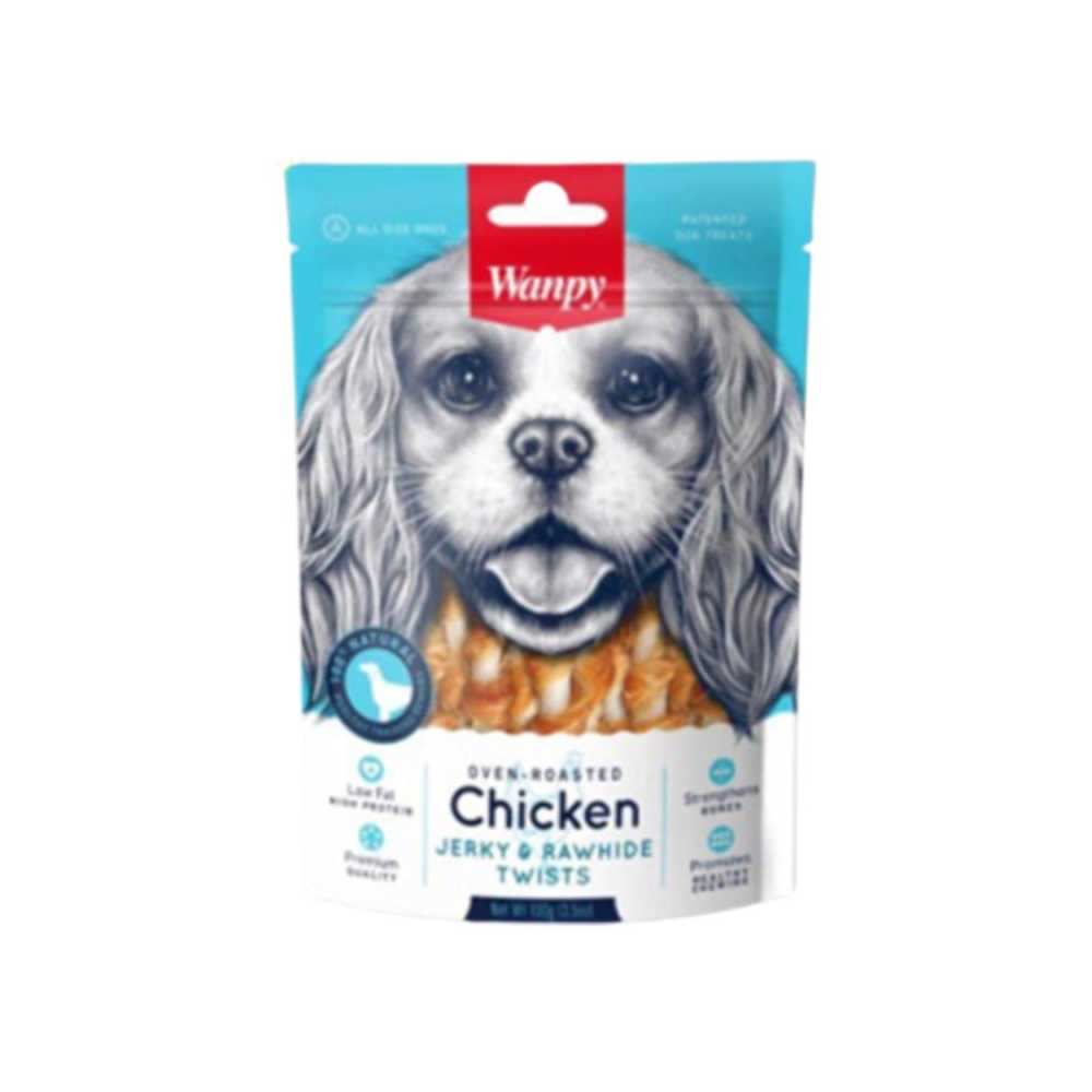 Wanpy Chicken Jerky & Rawhide Twists 100g