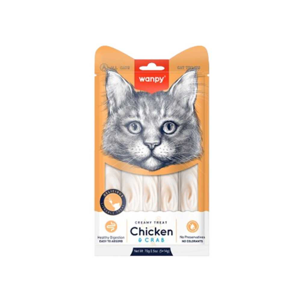 Wanpy Cat Creamy Lickable Treats for Cats - Chicken & Crab 5x14g